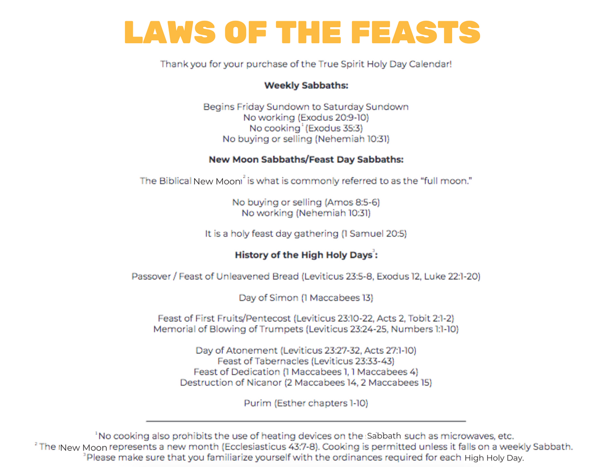 True Spirit of Christ 2025 High Holy Day Calendar – The True Spirit Store