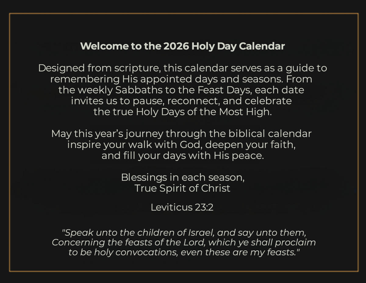 True Spirit of Christ 2026 High Holy Day Calendar – The True Spirit Store